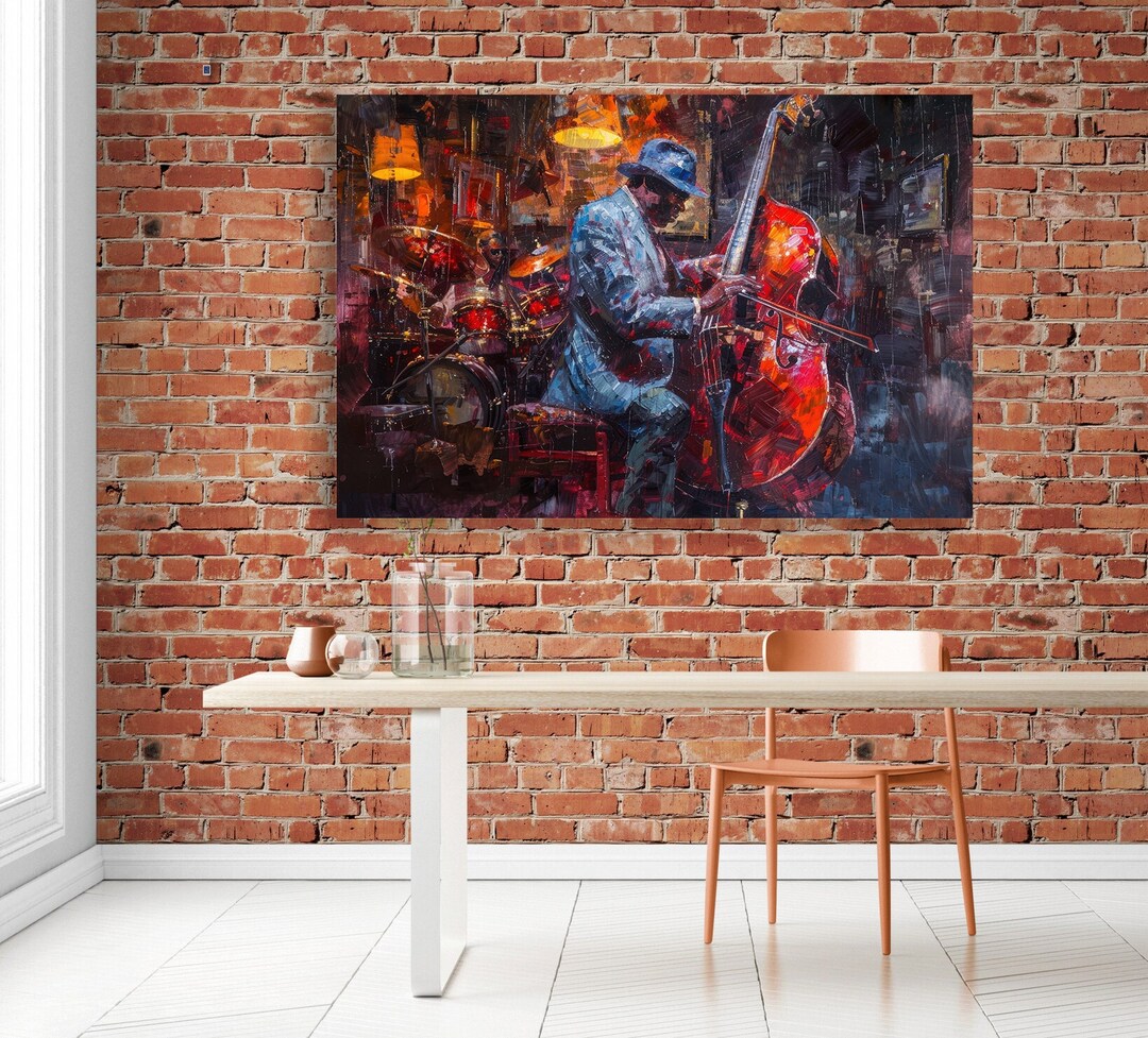 African Jazz Wall Art. Black Musician, Canvas Print. Man Plays Double ...