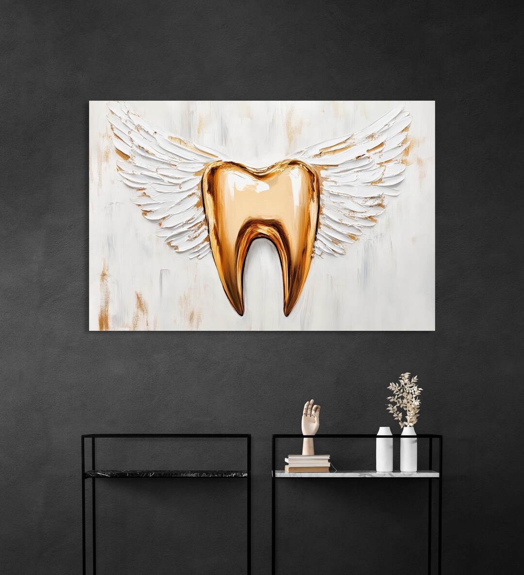 Golden Tooth With White Wings, Canvas Print. Angel Wings for Molar ...
