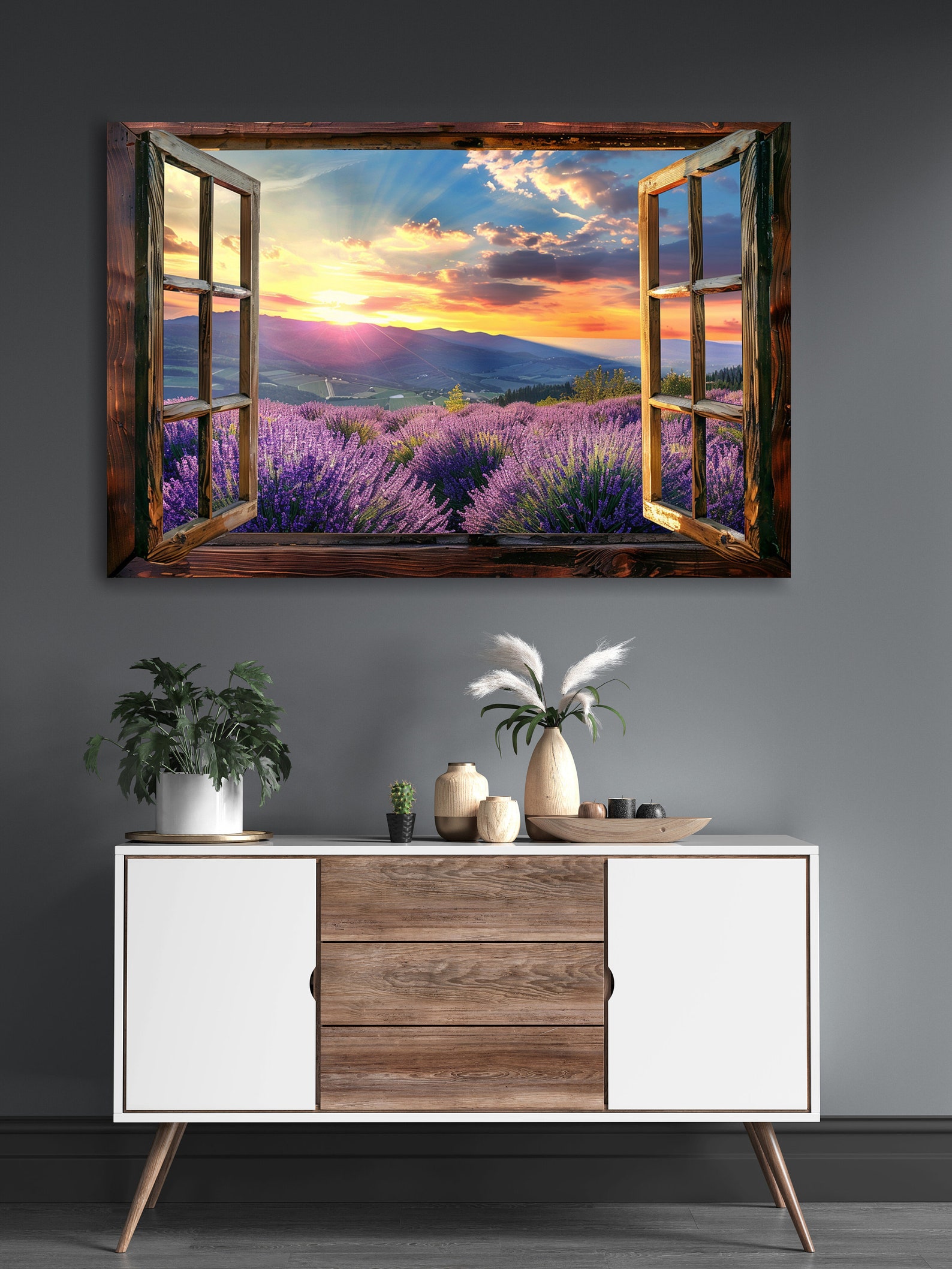 Lavender Field Wall Art | Artificial Open Window Canvas Print With ...
