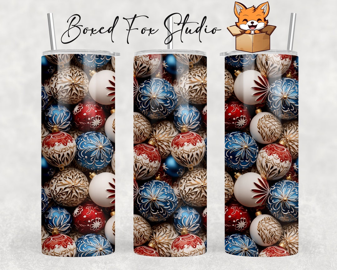 Christmas Ball Ornament 20oz Tumbler Wrap, Seamless Sublimation Design ...