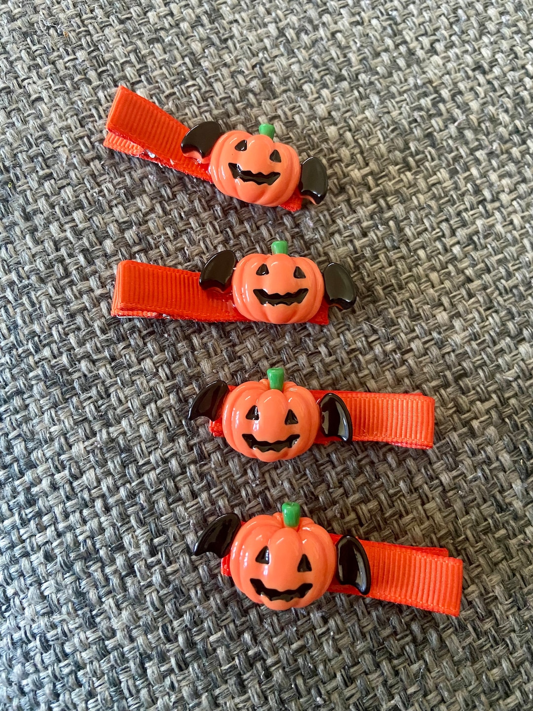 Fully Lined Halloween Pumpkin With Bat Wings Hair Clips - Etsy