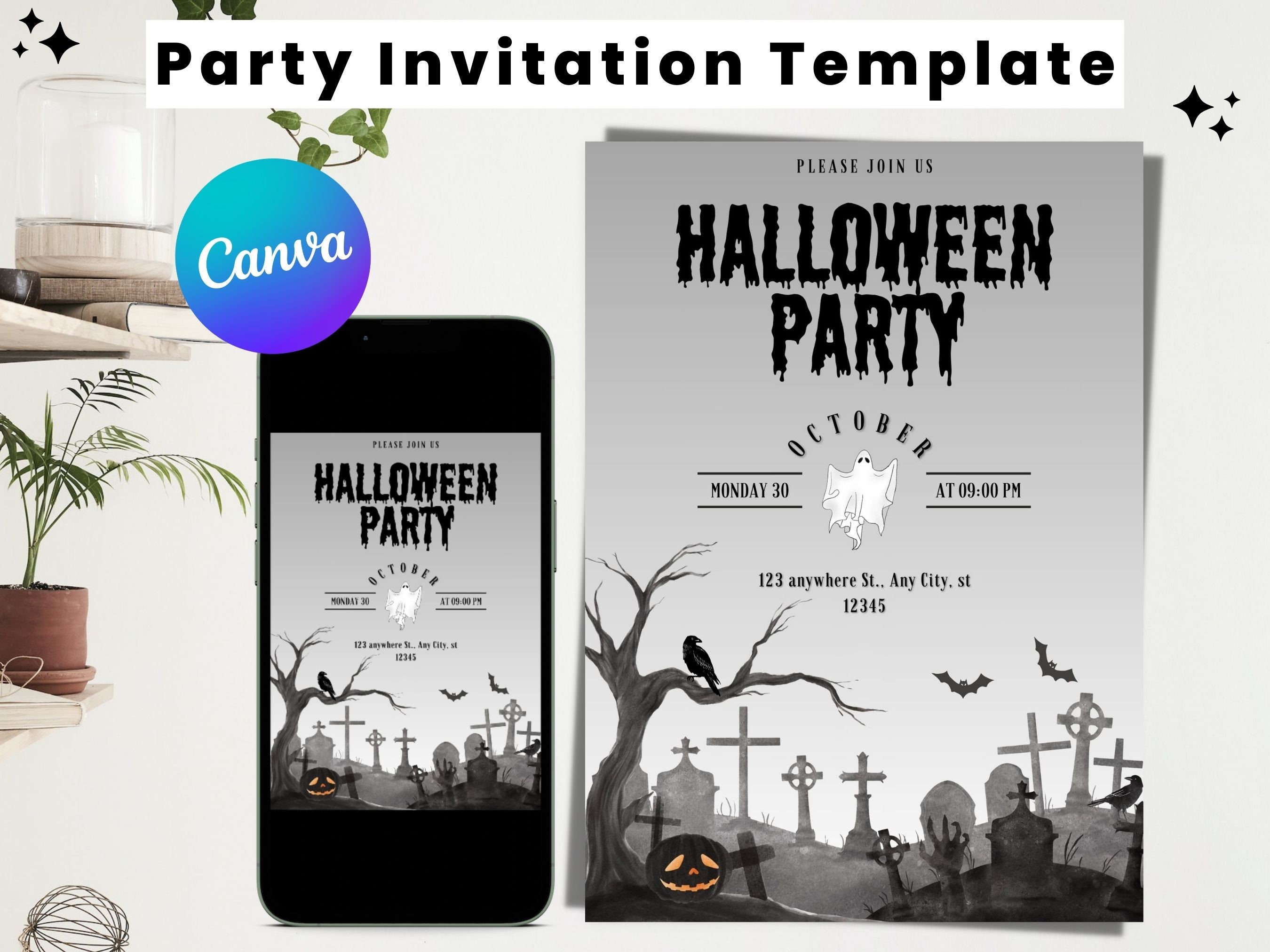 Editable Halloween Party Invitation Template - Spooky Invites - Instant ...