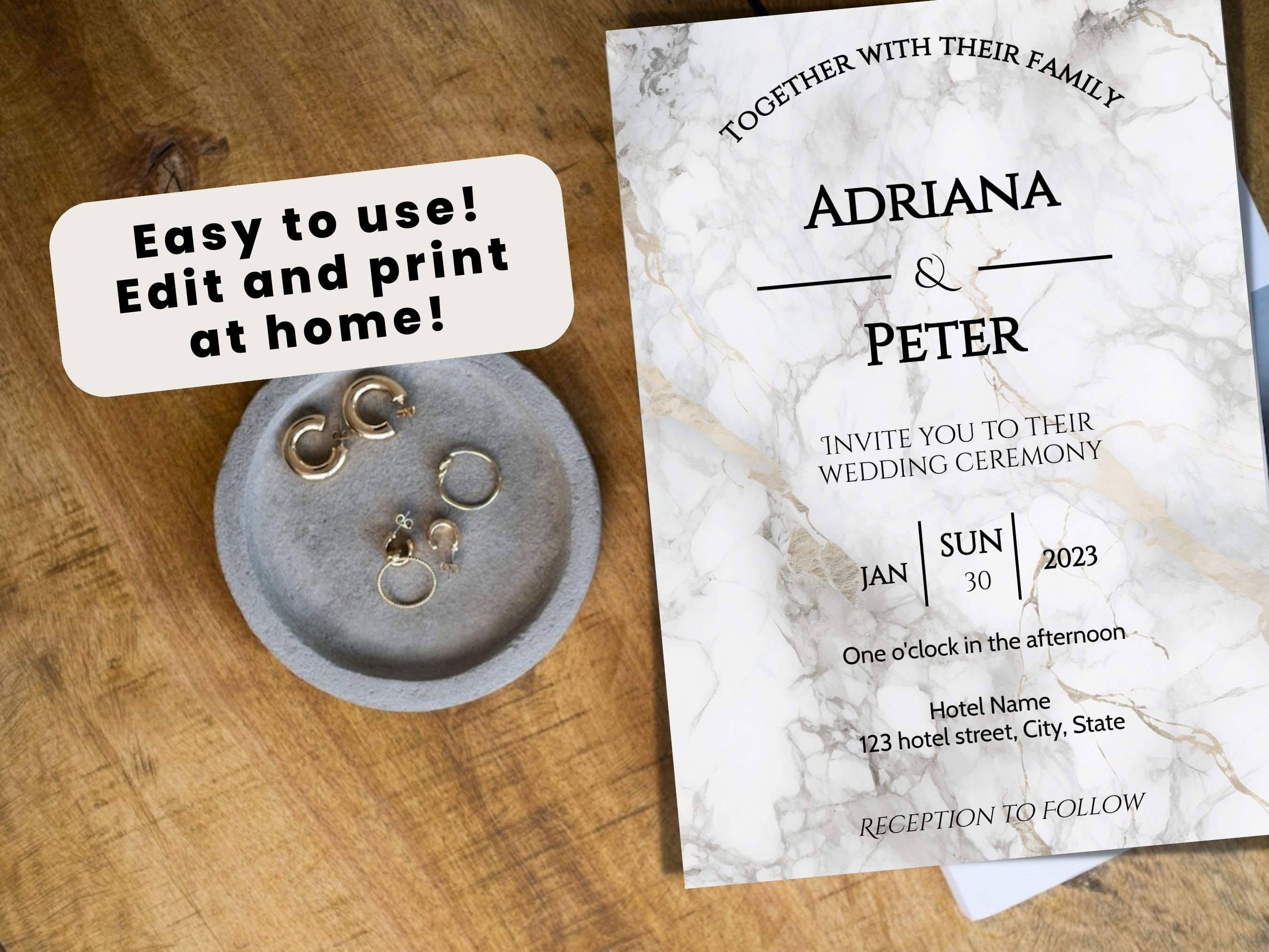 Marble Wedding Invitation Template Set | Printable Invitation | Elegant ...