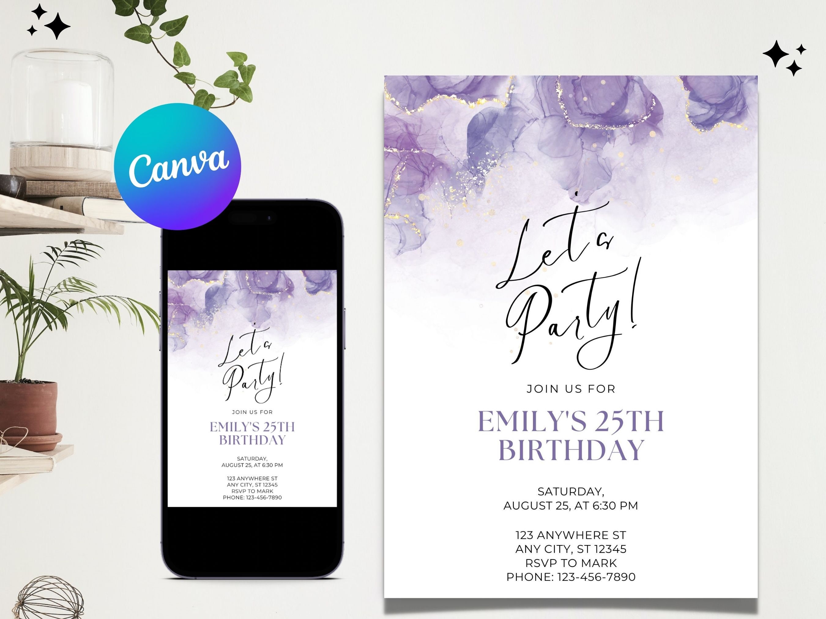 Editable Birthday Invitation With Purple Theme - Etsy