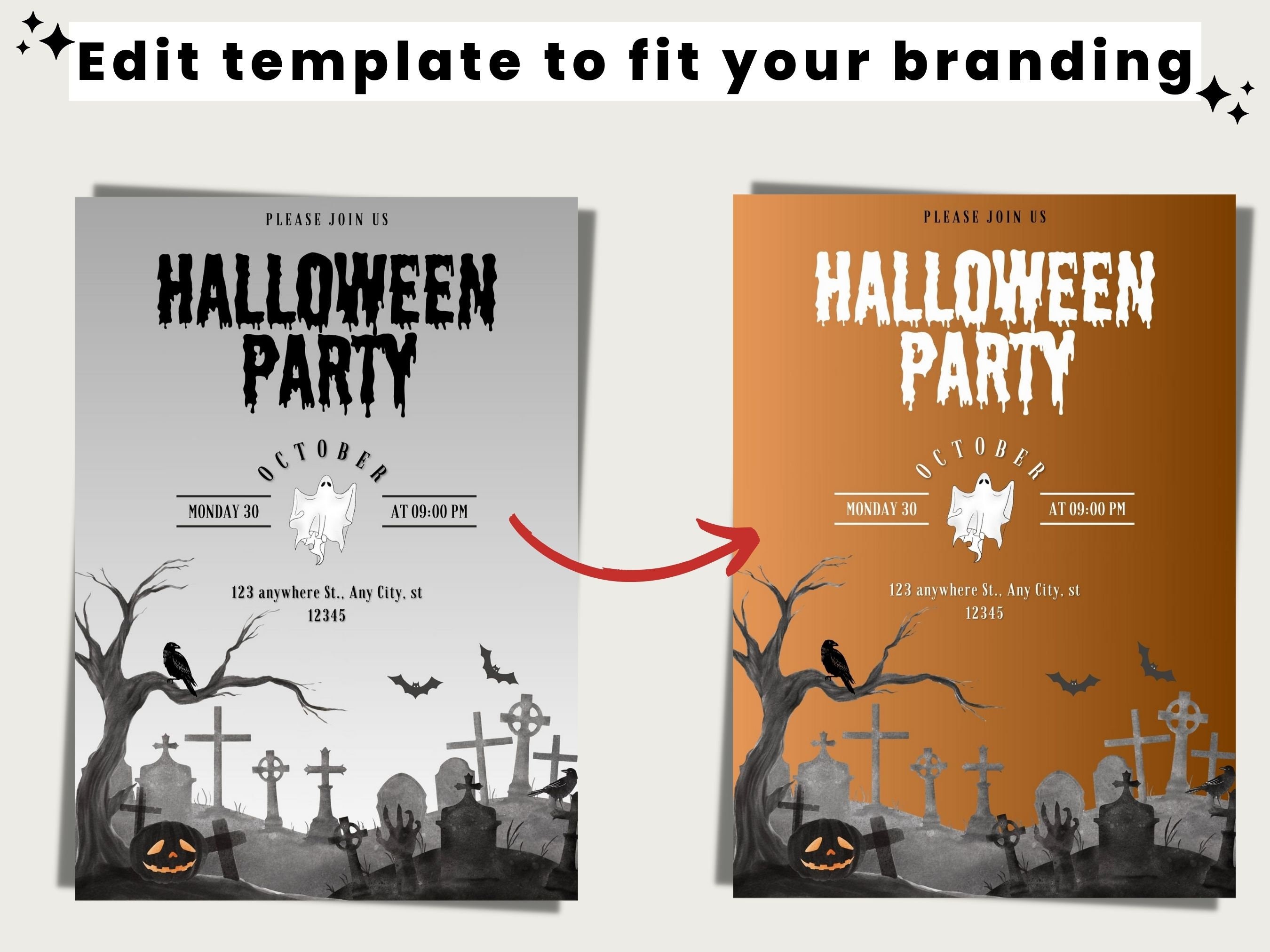 Editable Halloween Party Invitation Template - Spooky Invites - Instant ...