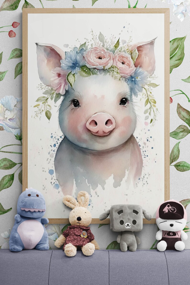 Light Piglet Nursery Wall Art Décor, Nursery Art, Nursery Print, Cute ...