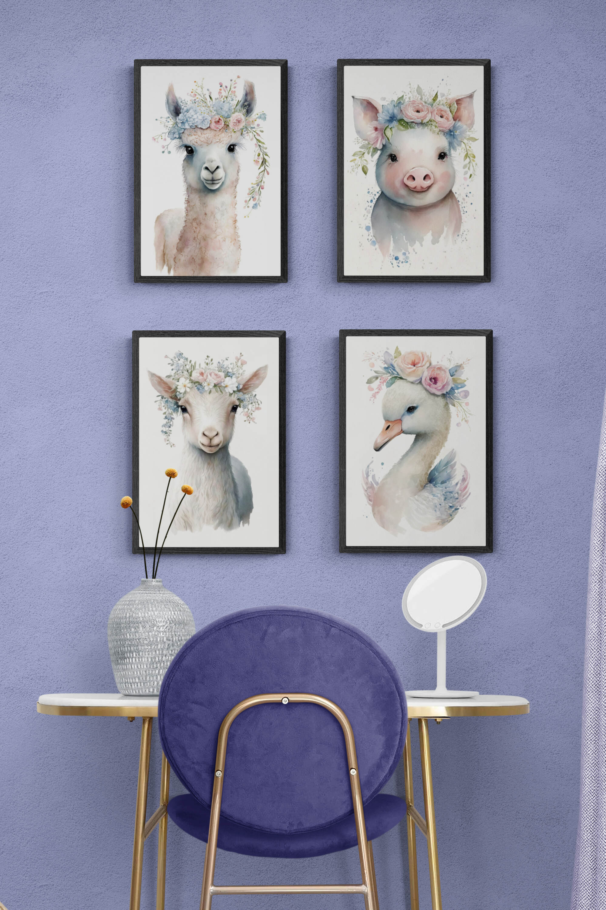 Light Llama Nursery Wall Art Décor, Nursery Art, Nursery Print, Cute ...