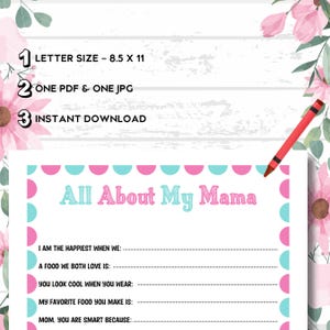 All About My Mama Printable, Personalized Gift for Mom, Bonus Mom, Fill ...