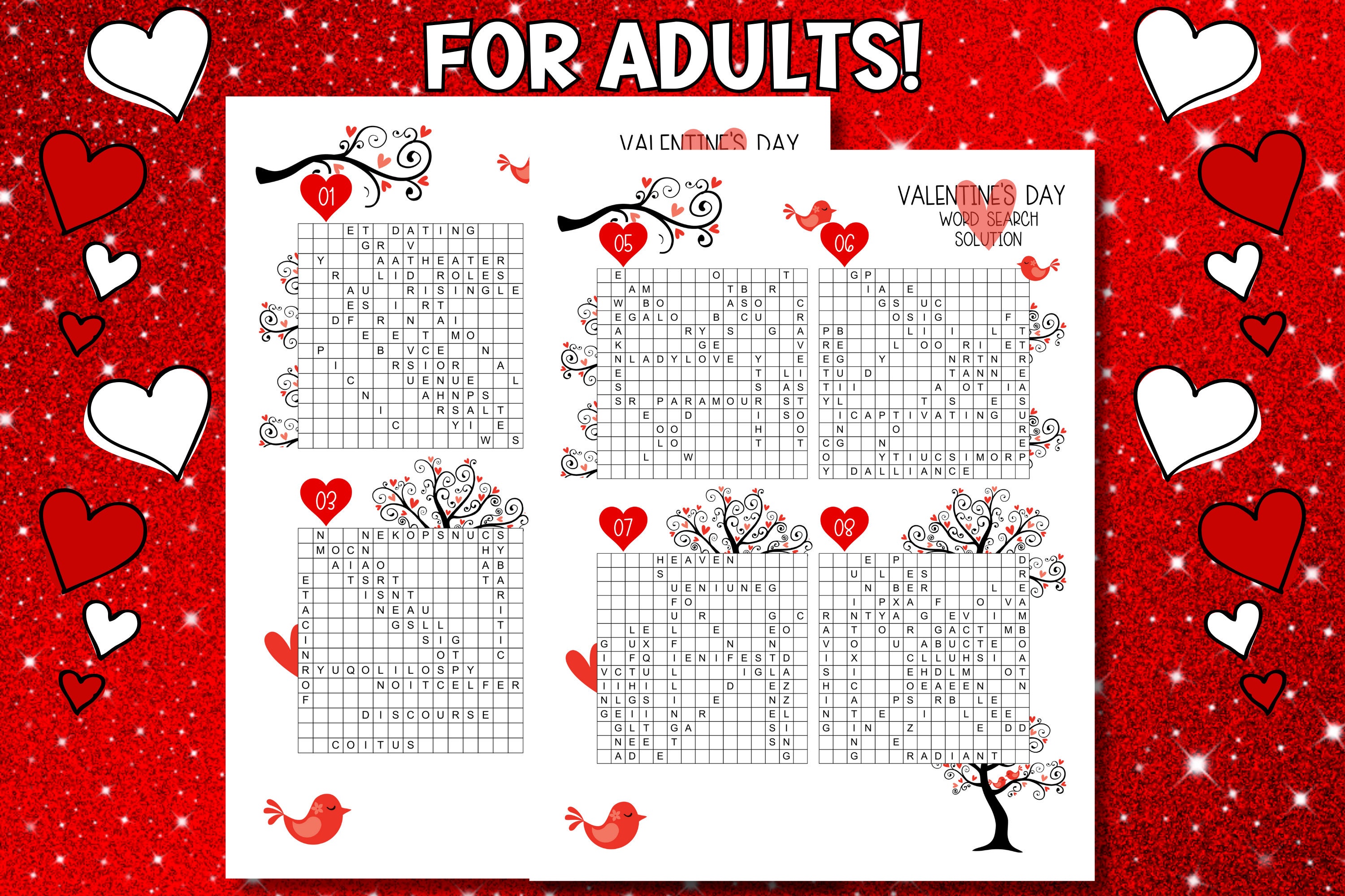 Valentine's Day Word Search Puzzles for Adults, Word Search, Galentine ...
