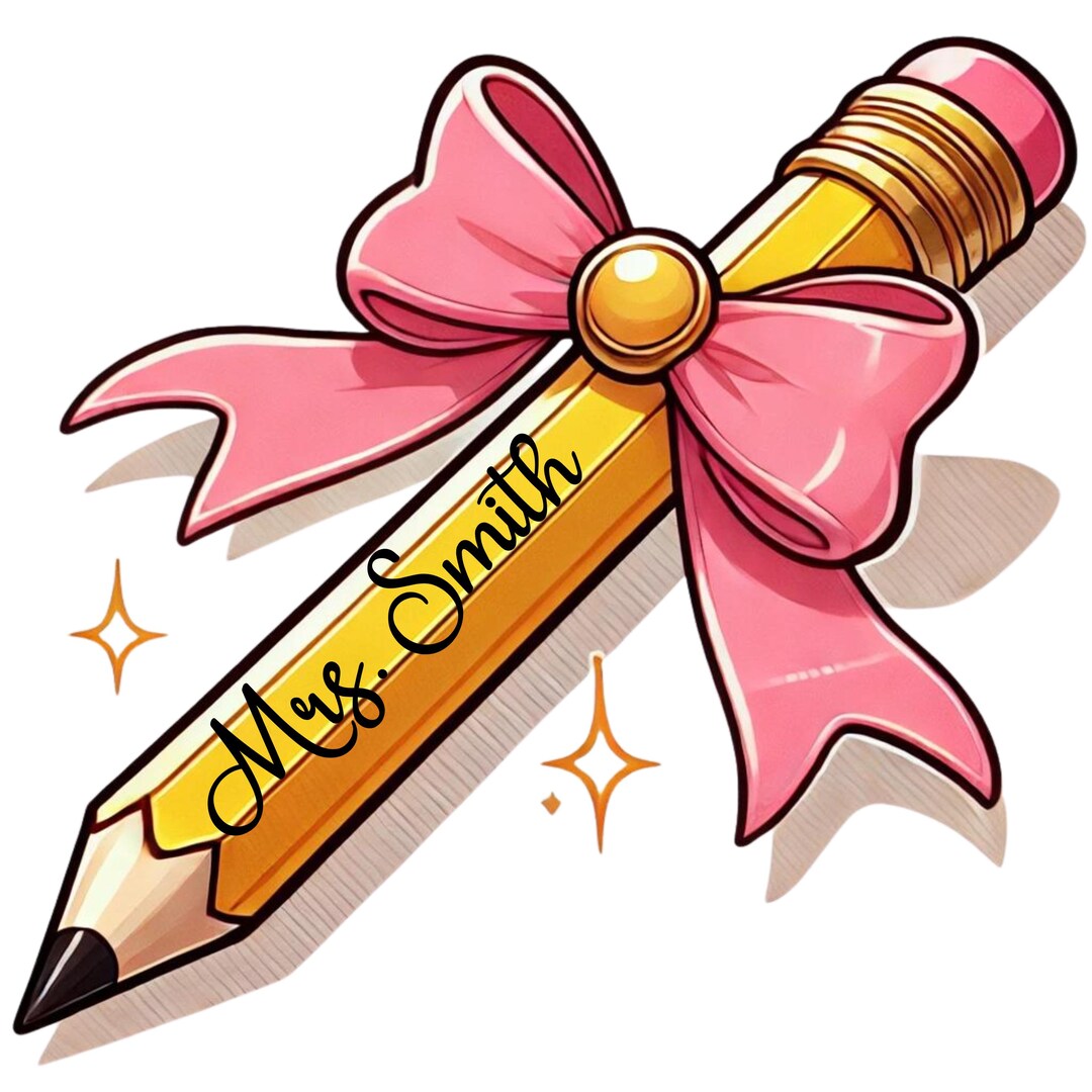 Custom Teacher Gift, Teacher Pencil Coquette Bow PNG, Teacher Coquette ...