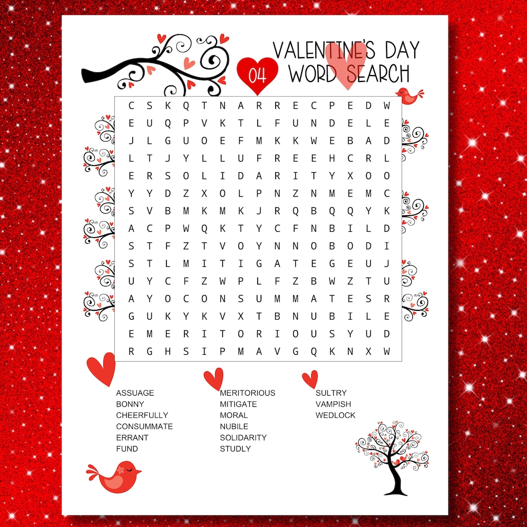 Valentine's Day Word Search Puzzles for Adults, Word Search, Galentine ...