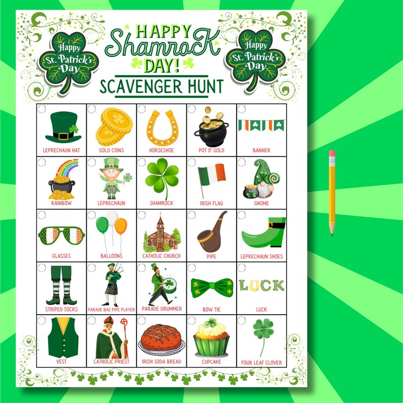 Saint Patricks Day Game for Kids, St. Patrick's Day Scavenger Hunt ...