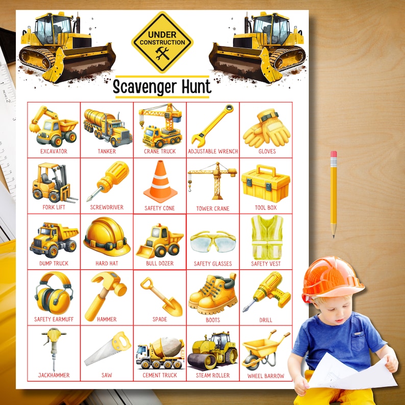 Construction Scavenger Hunt for Kids, Scavenger Hunt, Scavenger Hunt for Kids Outdoors ...