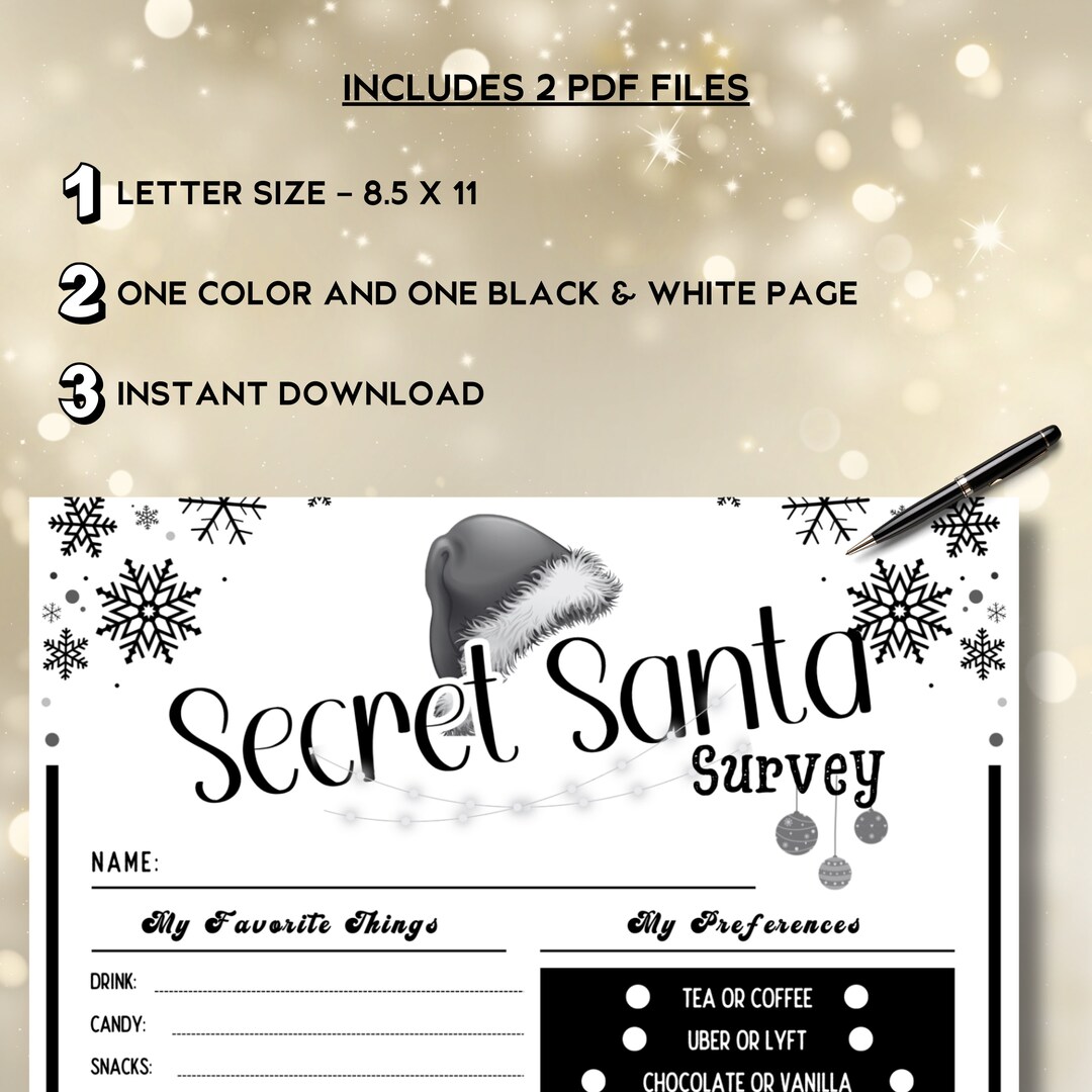 Secret Santa Questionnaire Printable Secret Santa Survey - Etsy UK