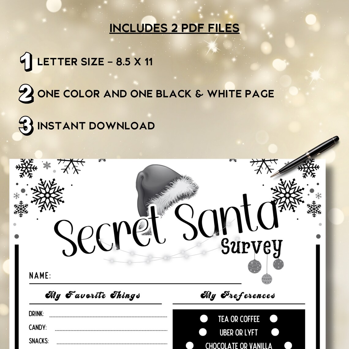 Secret Santa Survey, Secret Santa Questionnaire Printable, Holiday Gift ...