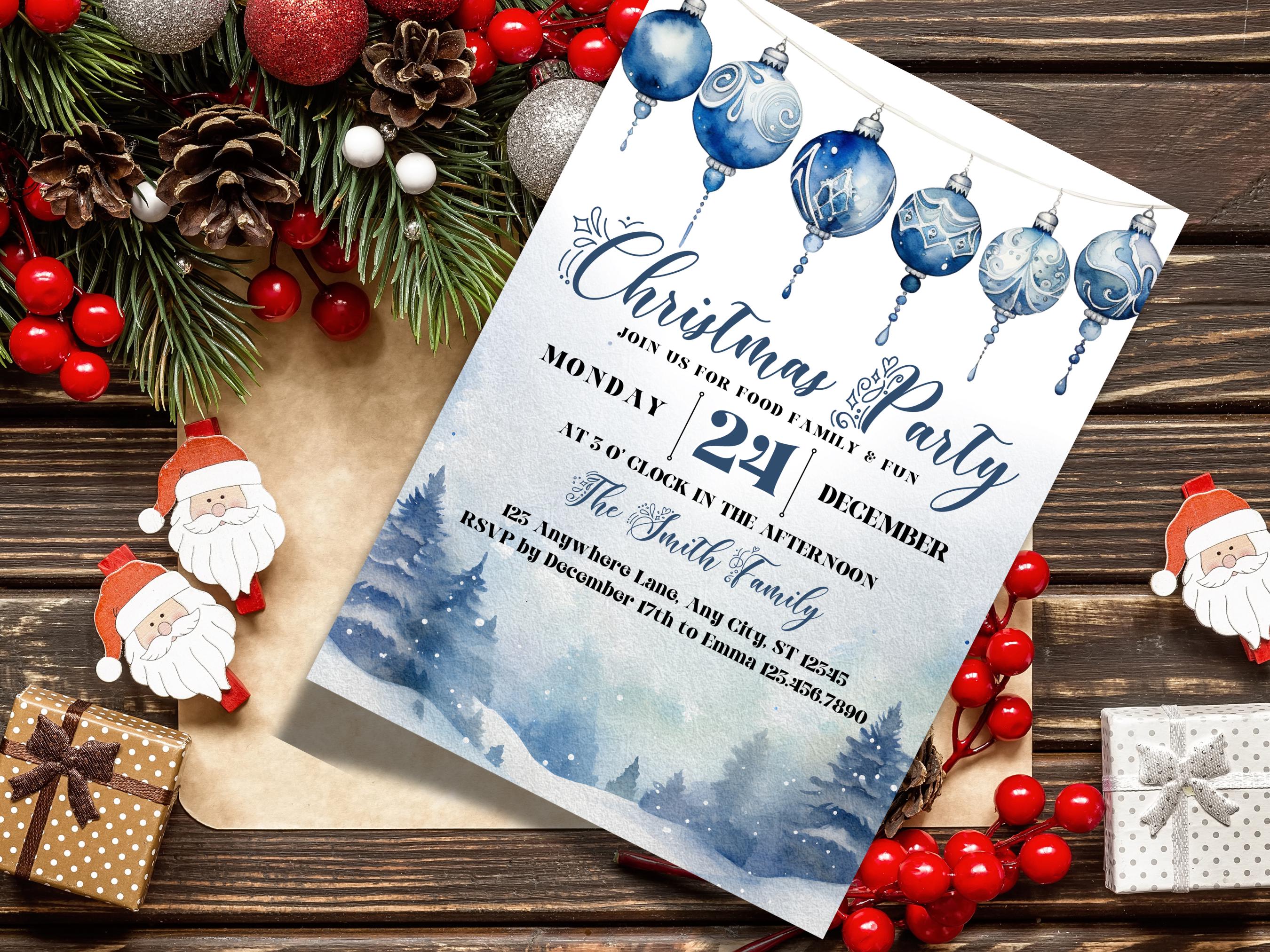 Printable Christmas Party Invitations, Editable Christmas Party ...