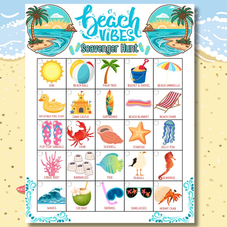 Beach Vibes Scavenger Hunt, Scavenger Hunt, Scavenger Hunt for Kids ...