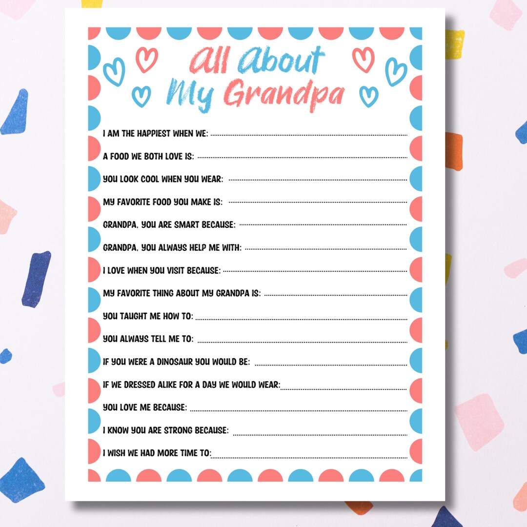 All About My Grandpa Printable, Grandparents Day Craft, Personalized ...