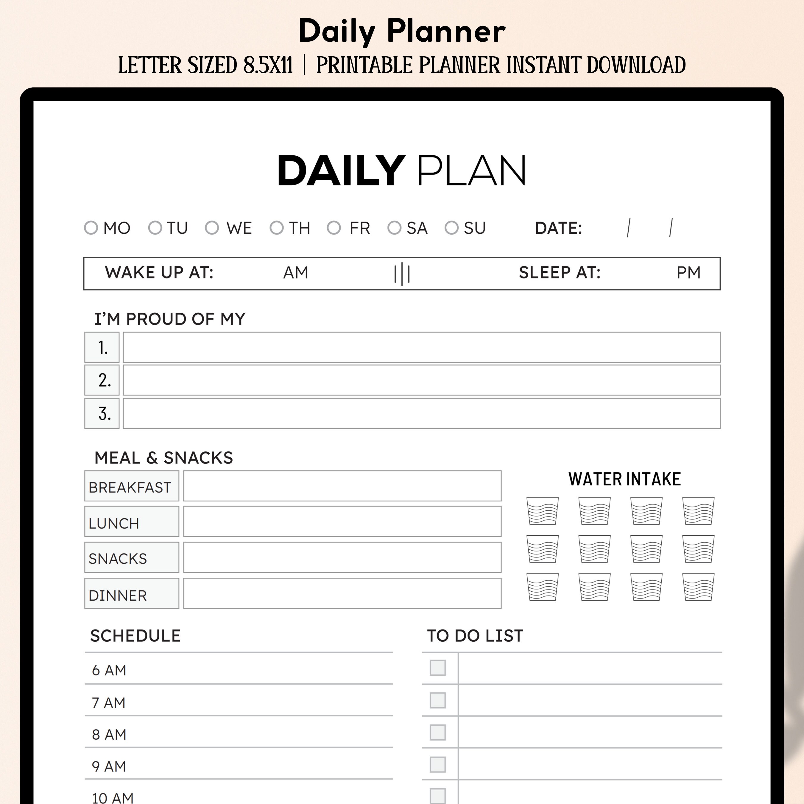 Daily Schedule Template, Undated Daily Planner Printable, Daily Planner ...