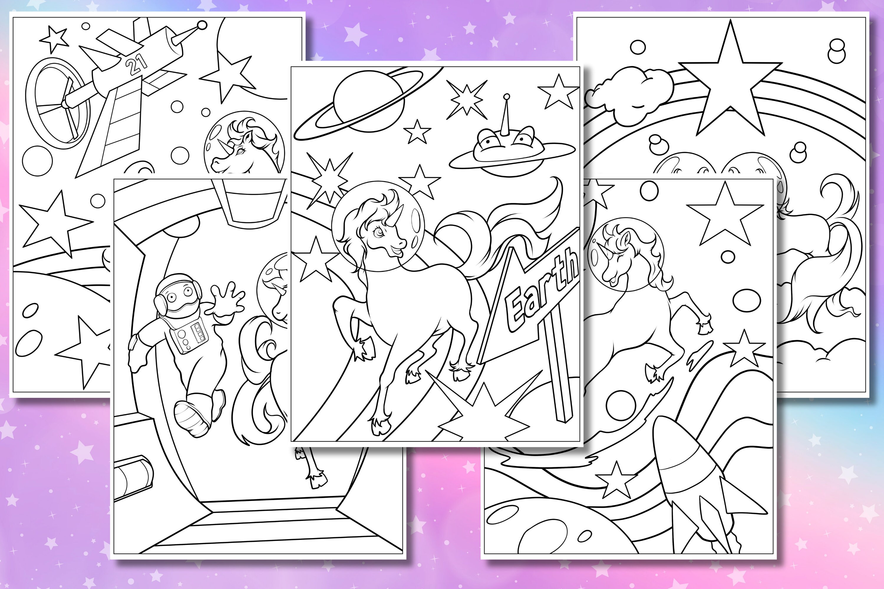 Unicorn Coloring Pages Unicorn Printables Unicorn in Space - Etsy