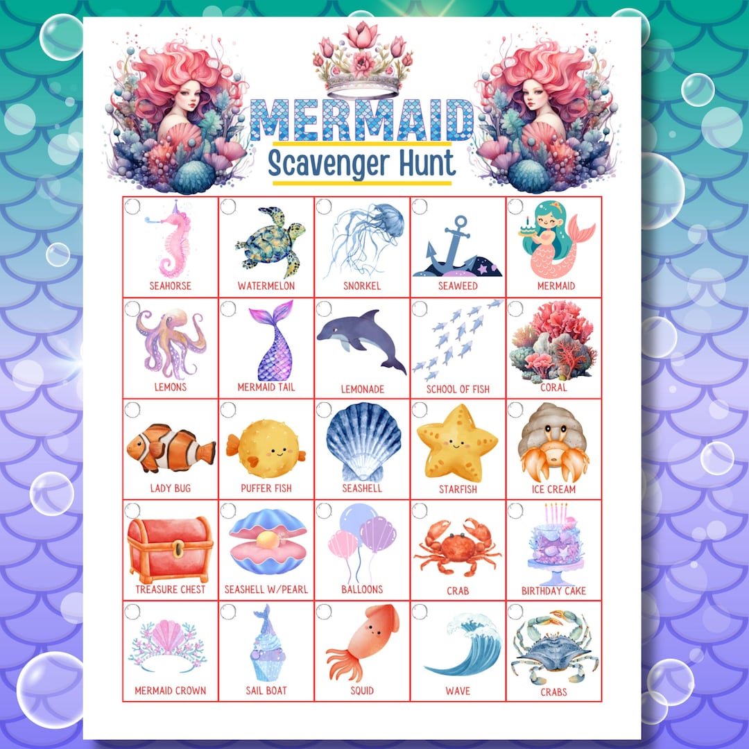 Scavenger Hunt, Mermaid Scavenger Hunt for Kids, Scavenger Hunt for ...
