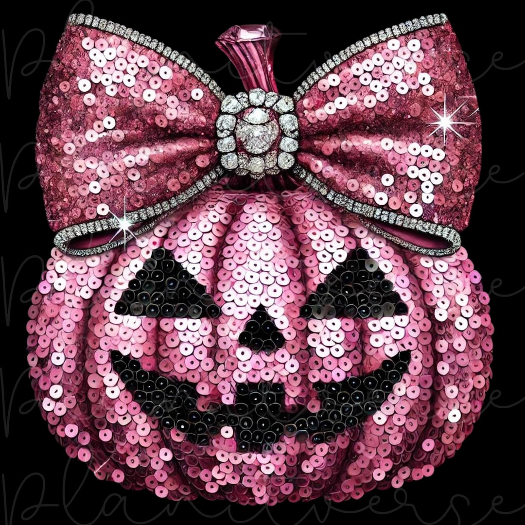 Pink Sequin Pumpkin PNG, Halloween PNG, Coquette Bow Png, Pink Jack O ...