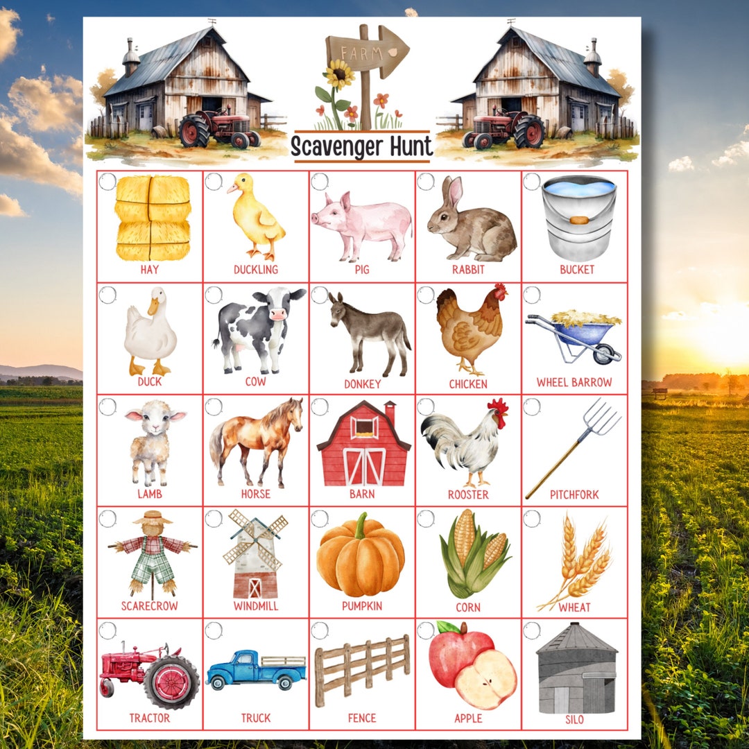 Scavenger Hunt, Farm Scavenger Hunt for Kids, Scavenger Hunt for Kids ...