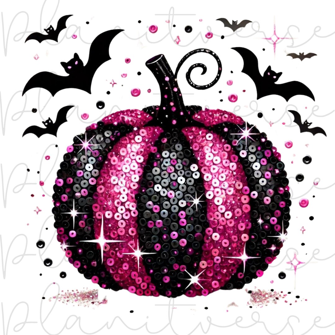 Pink and Black Sequin Pumpkin PNG, Halloween PNG, Sparkle Pumpkin ...