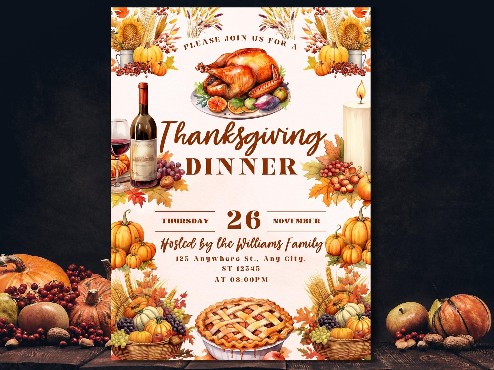 Thanksgiving Invitation Template, Editable Thanksgiving Invitation ...