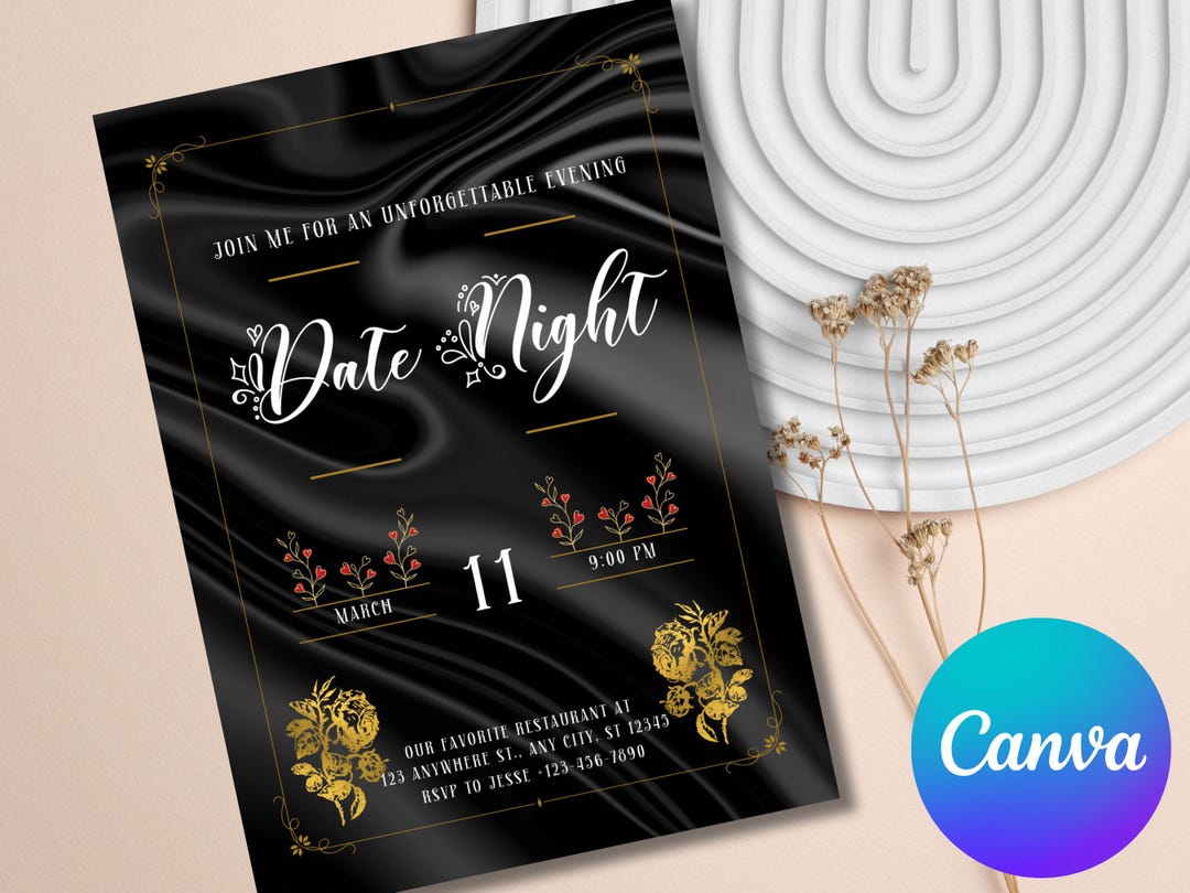 Editable Dinner Date Invite for Couples, Date Night Invitation Template ...