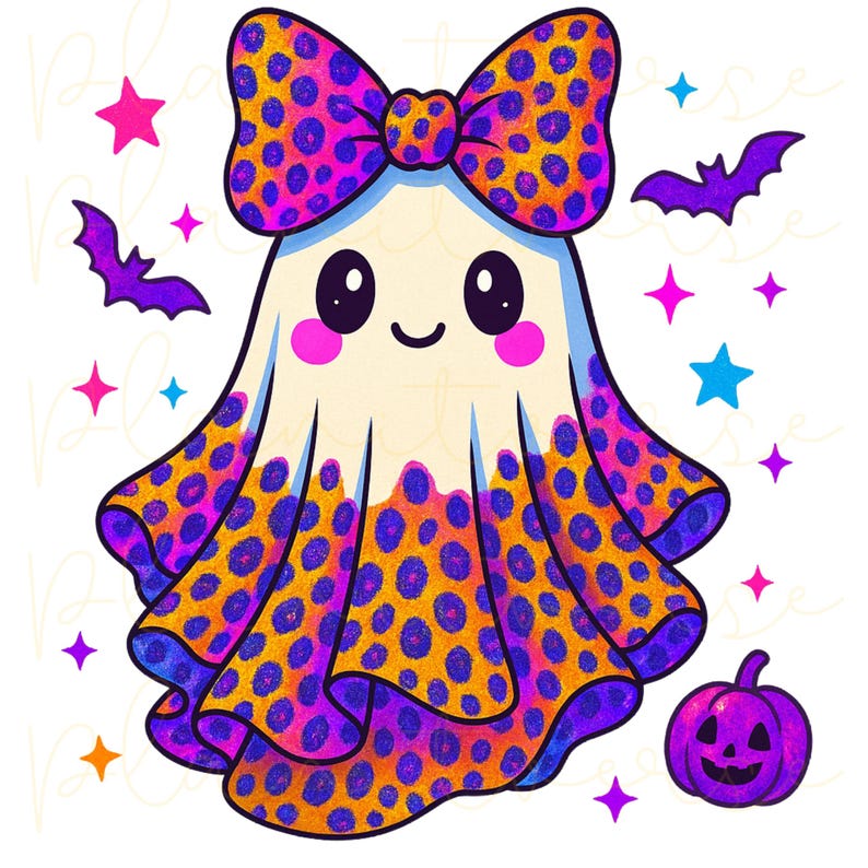 Preppy Ghost Boo PNG, Cute Ghost PNG, Leopard Spooky Coquette, Leopard ...