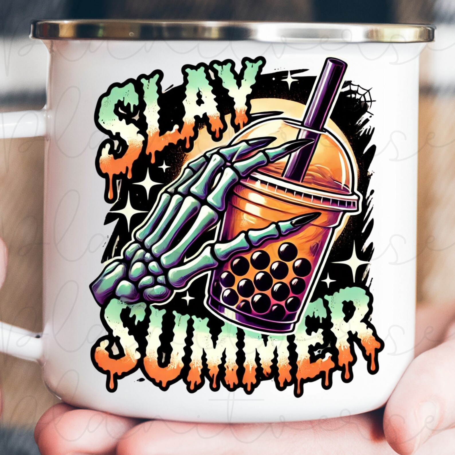 Slay Summer PNG, Boba Tea, Summer Vibes Skeleton Clipart, Scary Summer ...