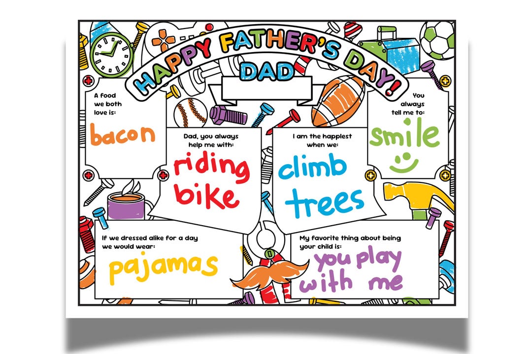 Father's Day Coloring Page, Father's Day Placemat for Dad, Fathers Day ...