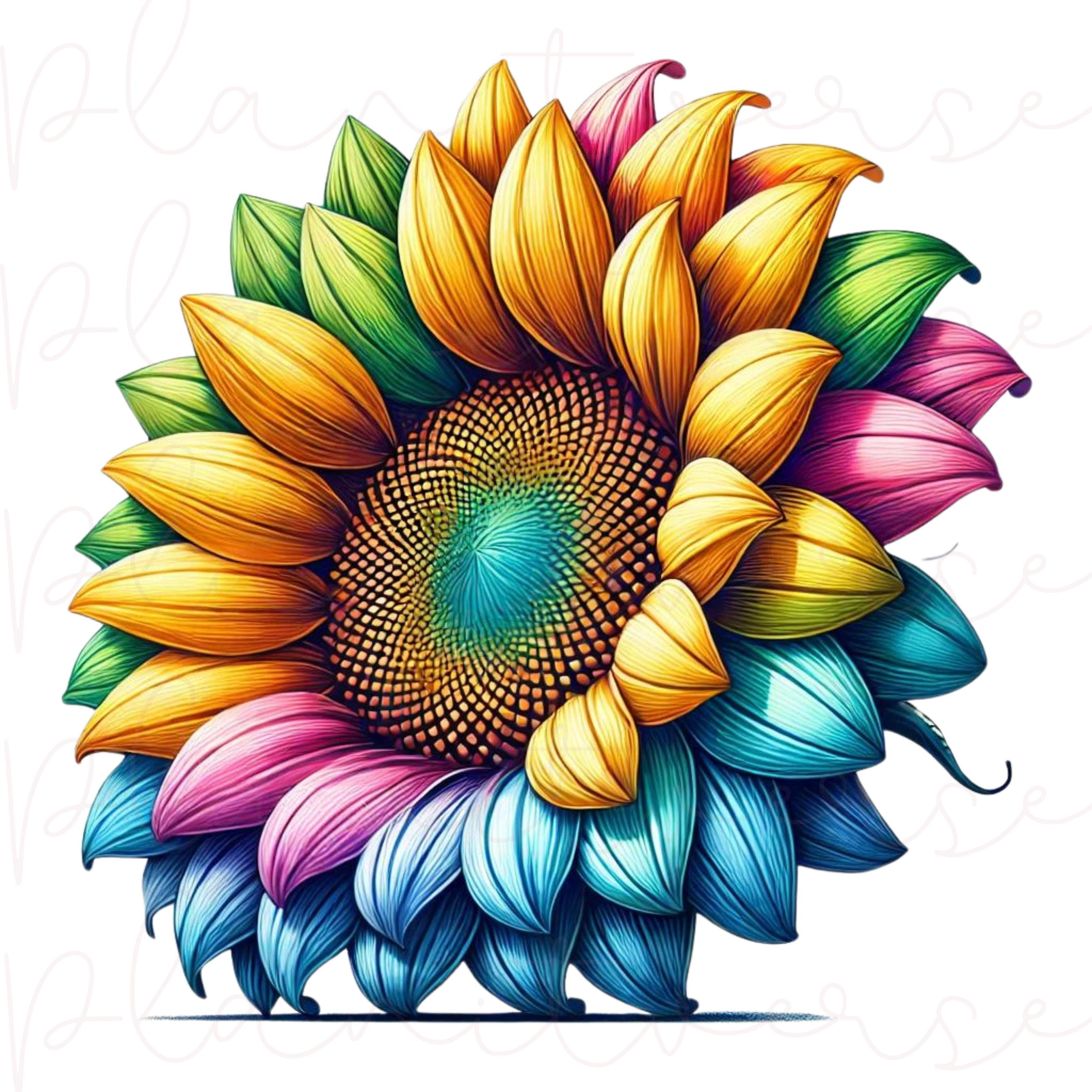 Rainbow Sunflower, Sunflower PNG, Sunflower Gifts, Floral Png, Flower ...