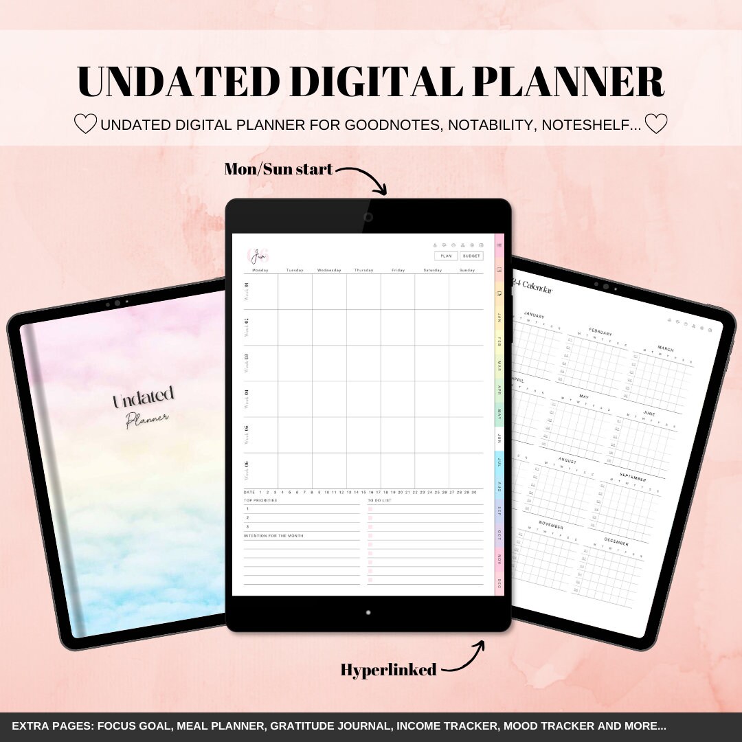 Monthly Planner Goodnotes Template, Undated Monthly Planner, Monthly ...