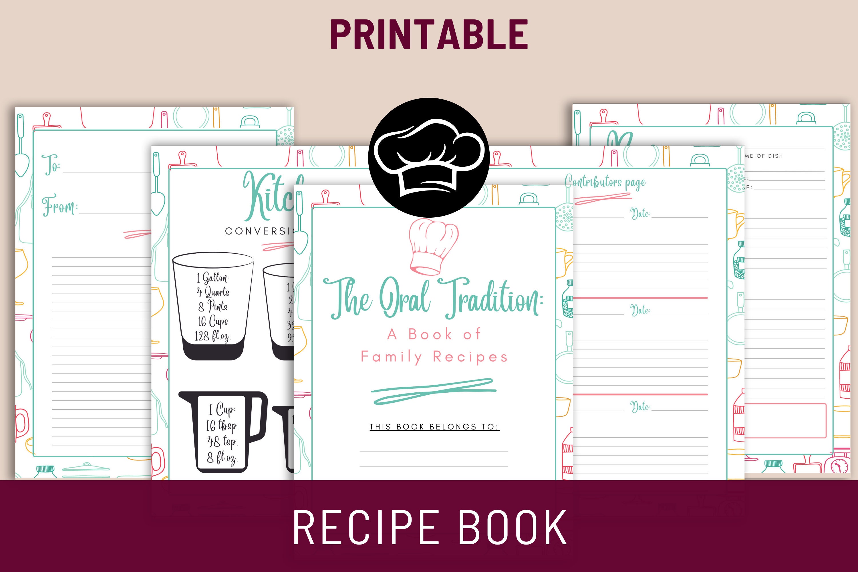 Printable Recipe Page, Printable Recipe Book, Downloadable Recipe Book ...