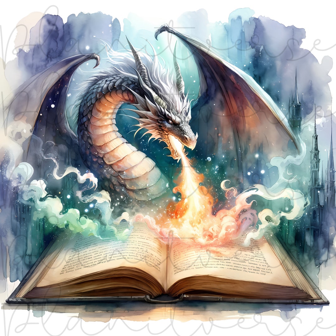 Dragon Fantasy, Book Watercolor, Book Clipart, Watercolor Clipart ...