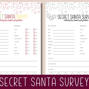 Secret Santa Survey, Secret Santa Questionnaire Printable, Holiday Gift ...