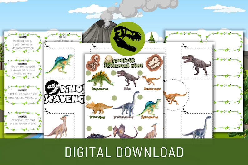 Dinosaur Scavenger Hunt, Dino Scavenger Hunt, Dinosaur Party Game, Dino ...