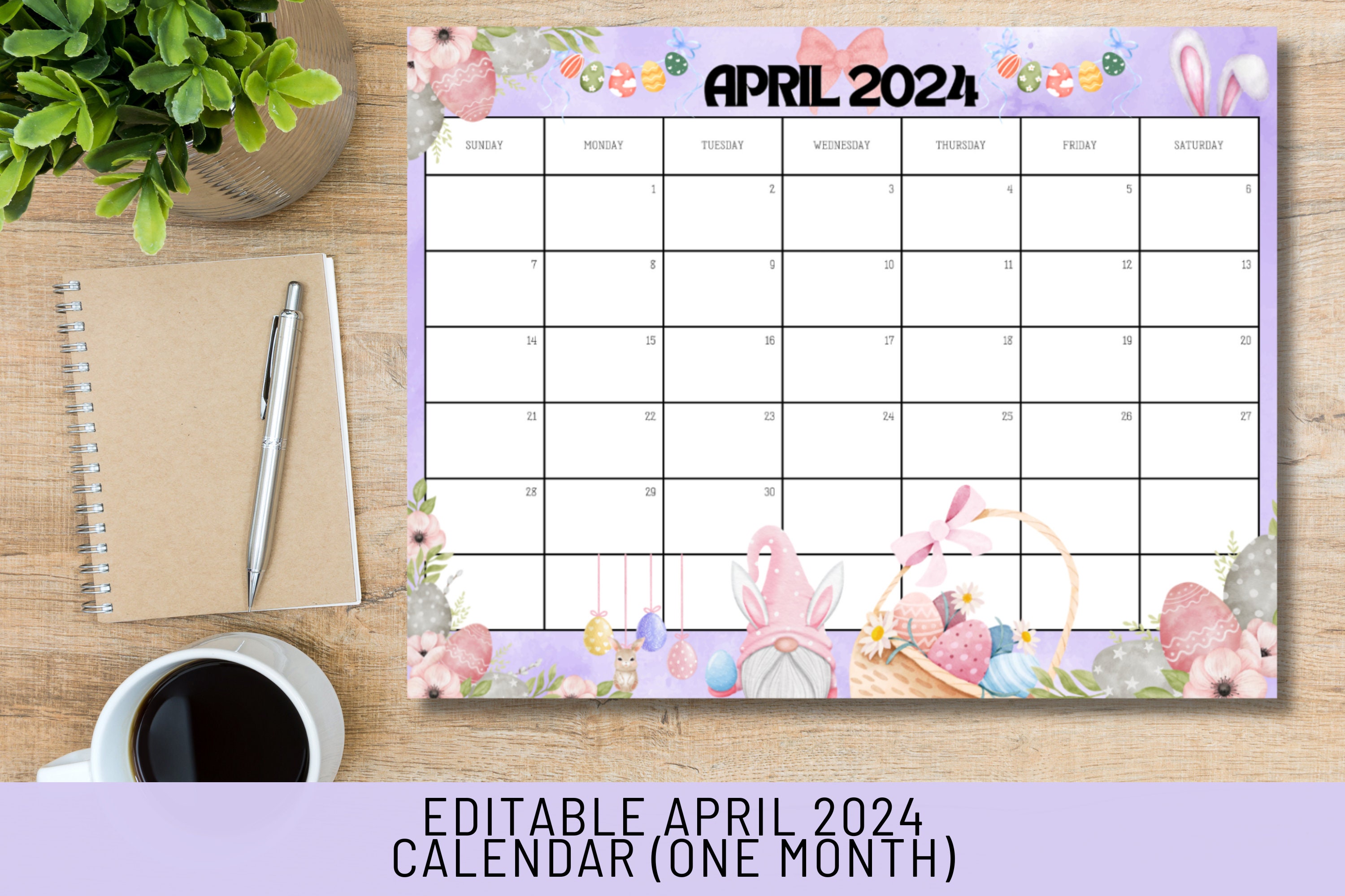 Editable April 2024 Calendar Printable, Simple Calendar,editable ...