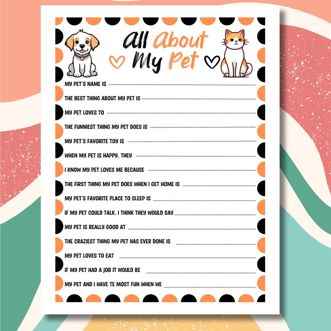 All About My Pet Worksheet, Personalized Printable Gift for Kids With ...
