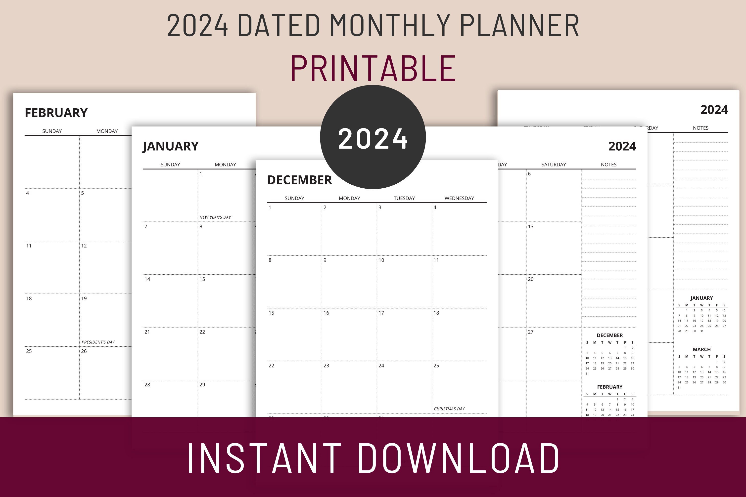 Monthly Planner 2024,printable Monthly Planner, 2024 Monthly Planner ...