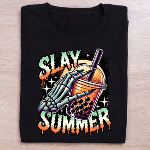 Slay Summer PNG, Boba Tea, Summer Vibes Skeleton Clipart, Scary Summer ...