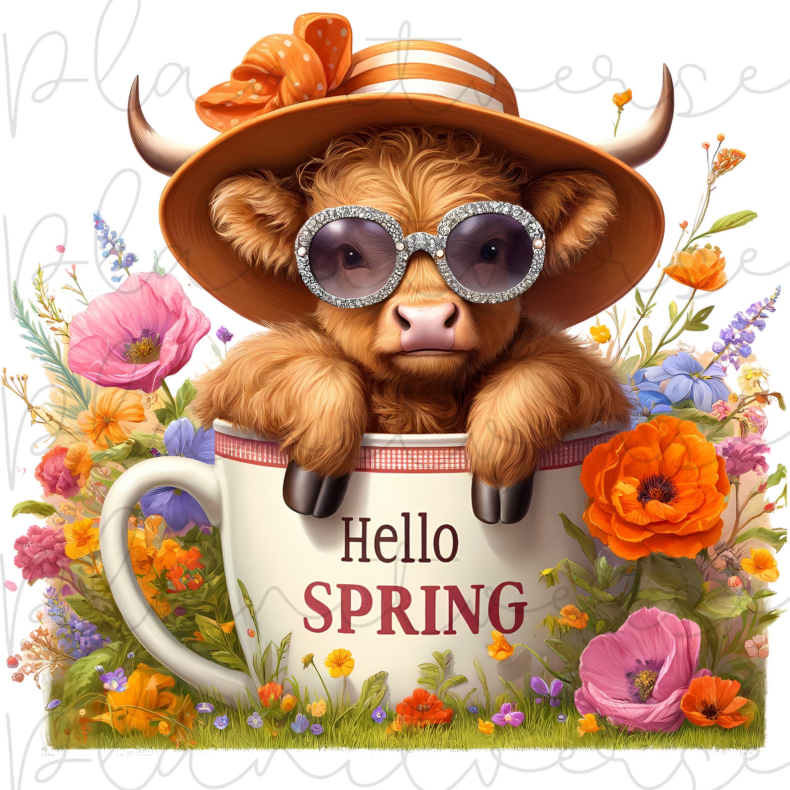 Highland Cow, Spring Highland Cow, Highland Cow Clipart, Highland Cow ...