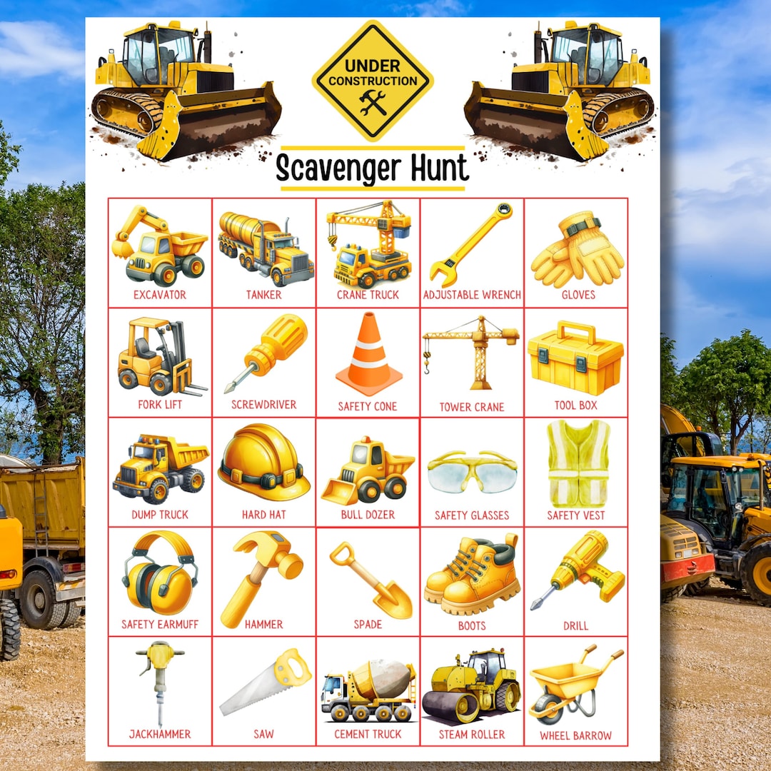 Construction Scavenger Hunt for Kids, Scavenger Hunt, Scavenger Hunt ...