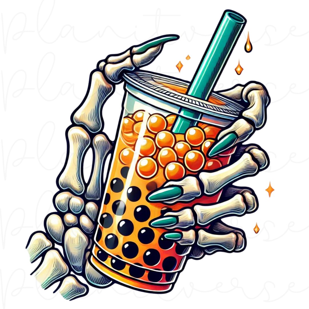 Boba Tea, Summer Vibes Skeleton Clipart, Scary Summer, Halloween PNG ...