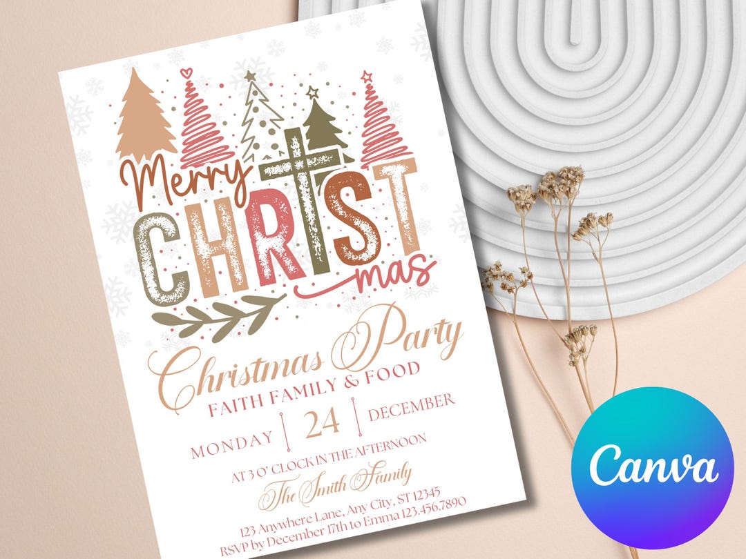 Editable Merry Christ-mas Party Invitation, Merry Christ Mas, Christian ...