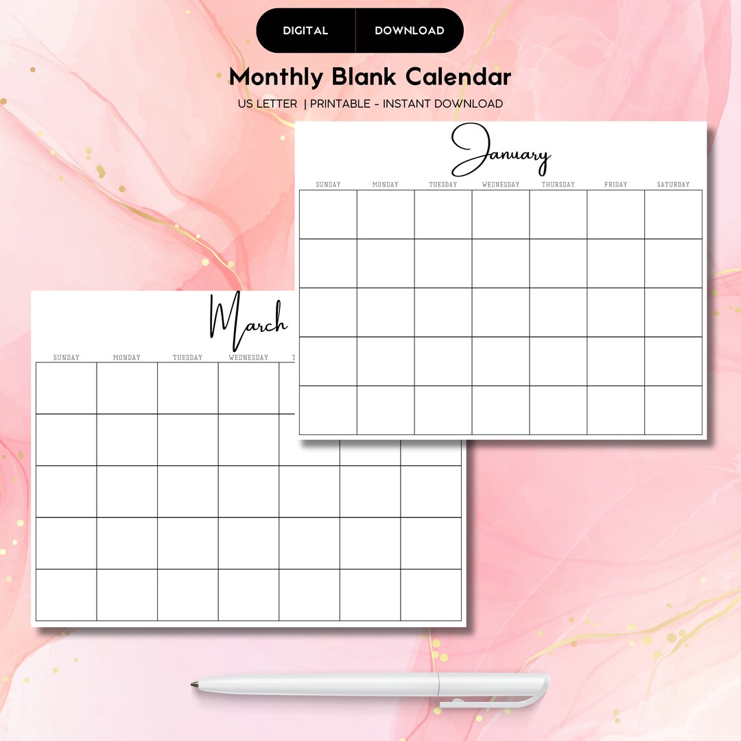 Simple Calendar, Undated Monthly Calendar, Undated Calendar, Planner ...