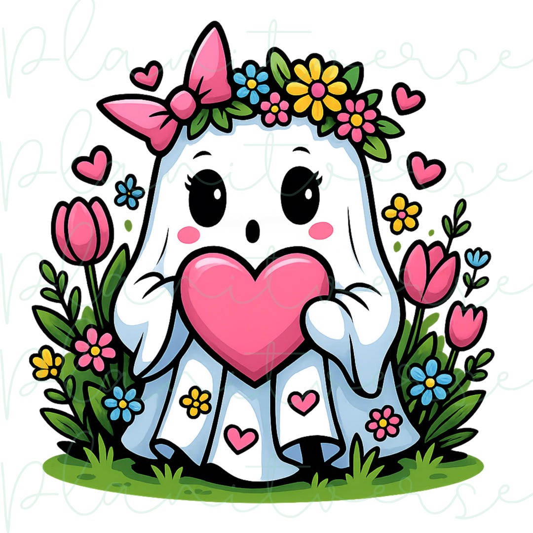 Cute Ghost Clipart for Spring, Cute Ghost PNG, Spring Ghost PNG, Spring ...