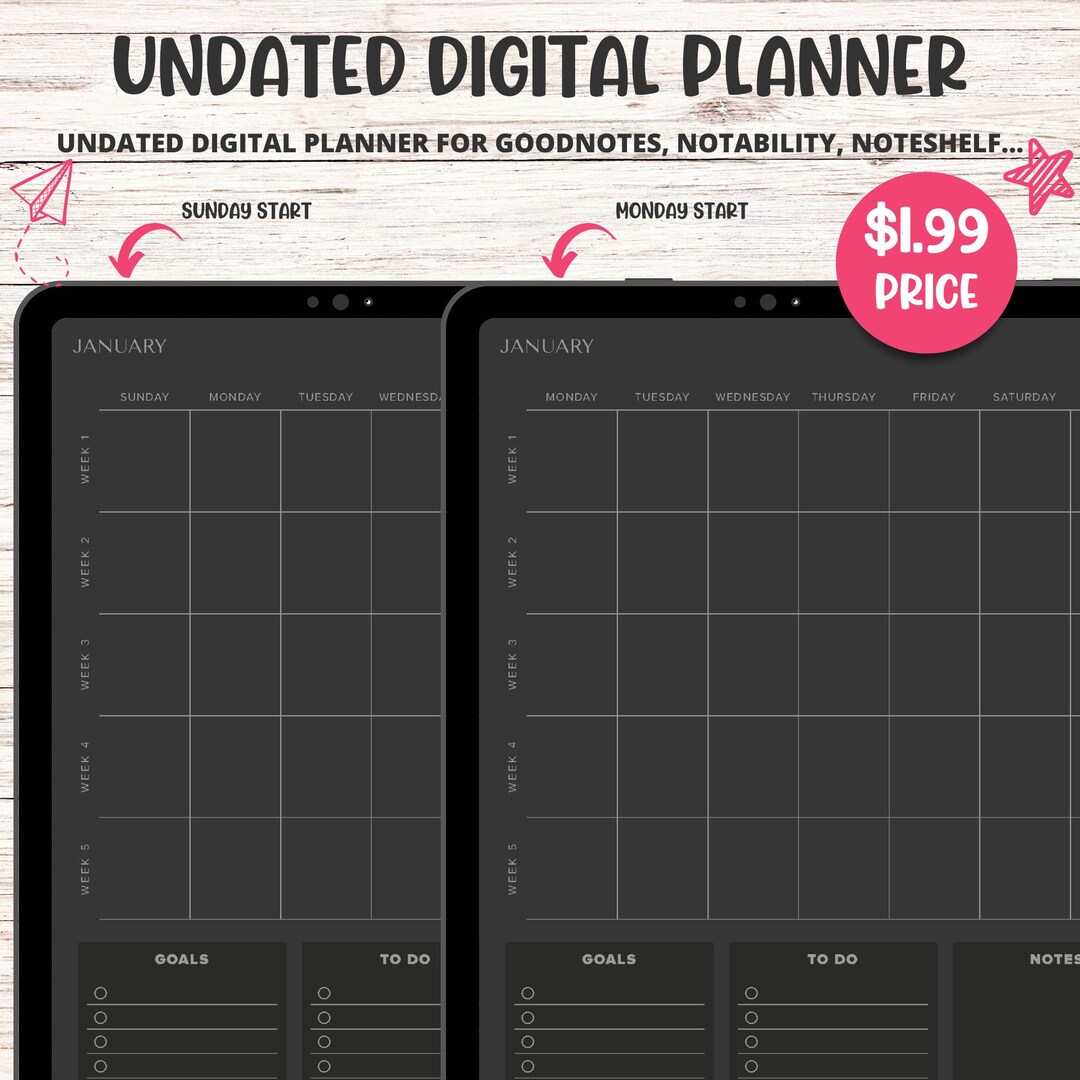 Undated Goodnotes Planner, Monthly Digital Planner, Goodnotes Template ...